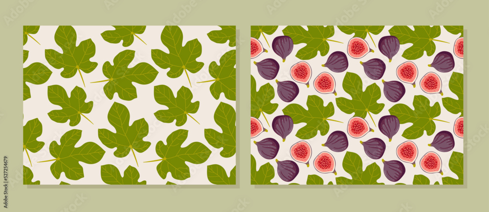 Vettoriale Stock Seamless Fig and leaves foliage patterns. Summer ...