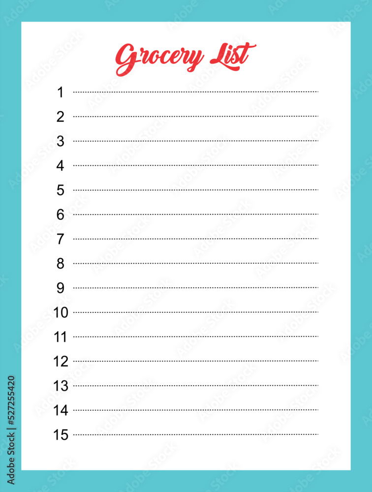 printable Grocery List template Vector. colors groceries list shopping ...