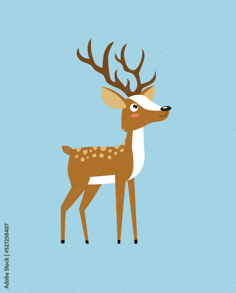 Cute vector deer. Forest animal. The deer is standing. Funny cartoon ...