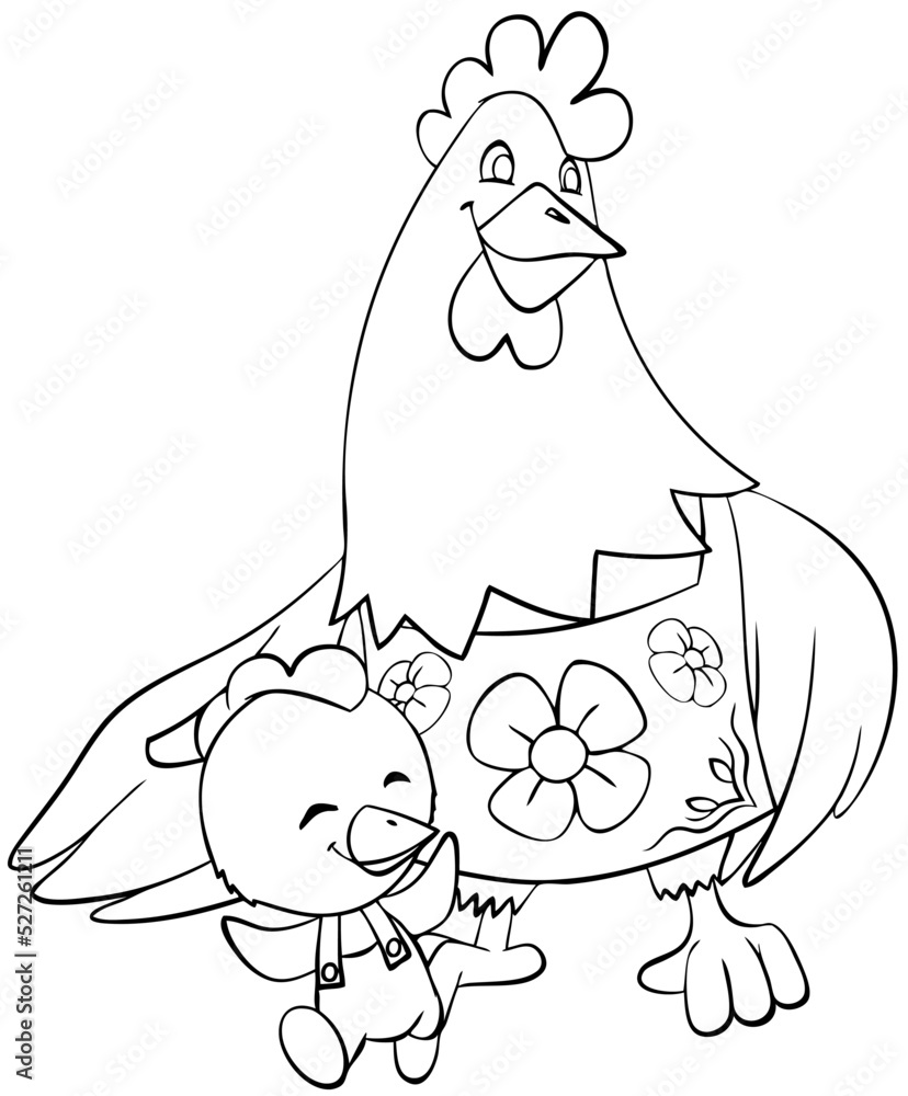 Hen. Element for coloring page. Cartoon style. Stock Vector | Adobe Stock