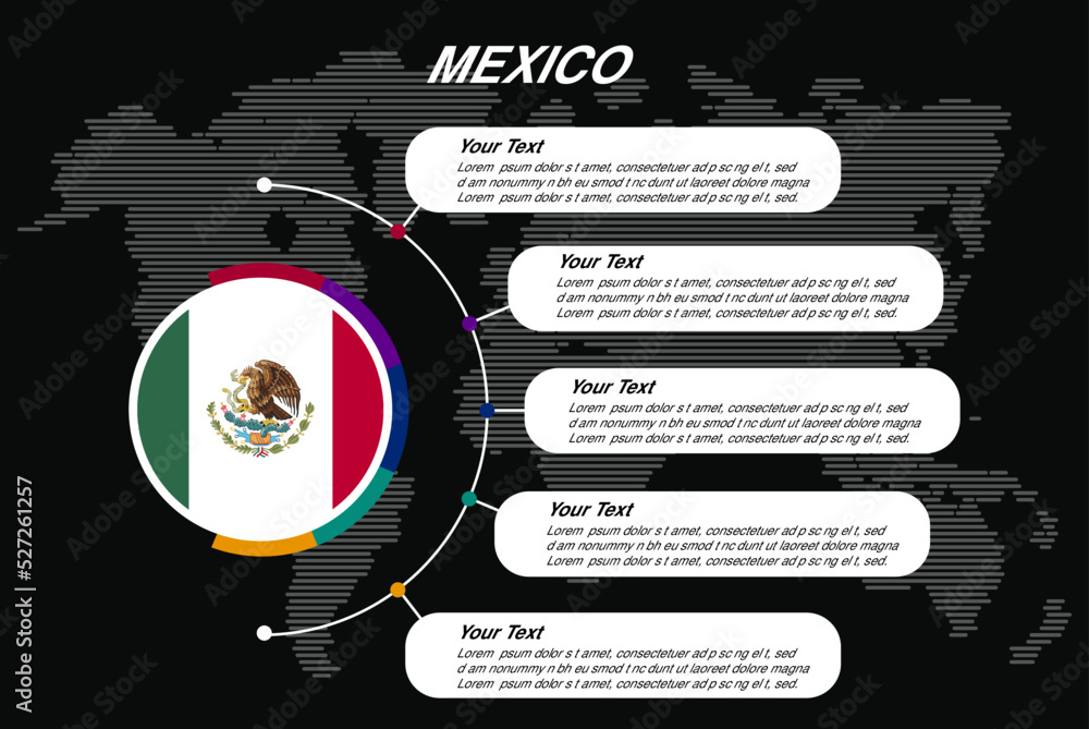 Mexico circle infographic with information text spaces, black ...