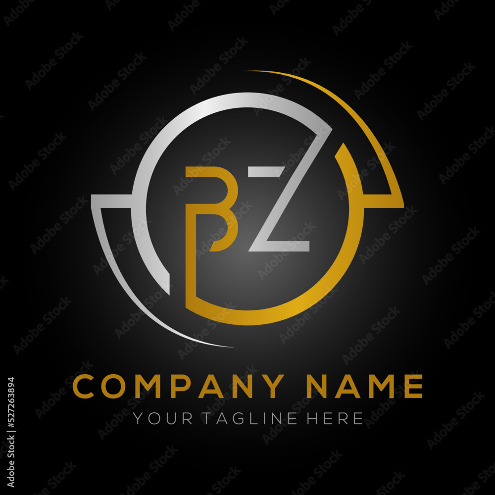 letter BZ Logo Design Vector Template. Initial Gold And Silver Letter ...