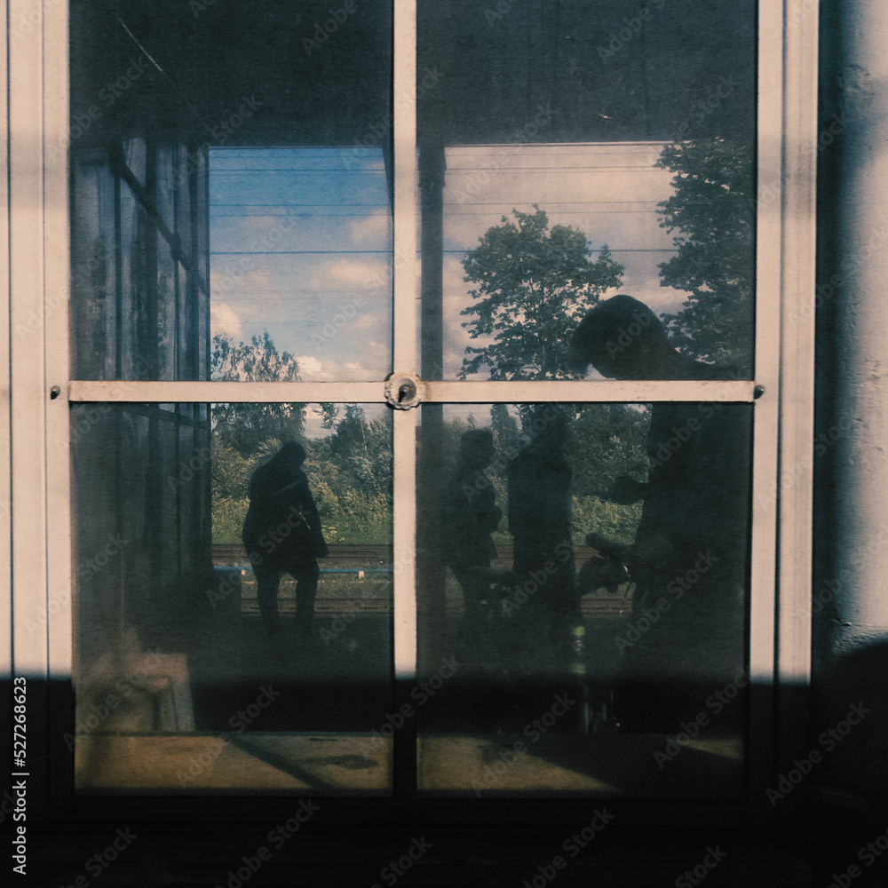 Album cover design with abstract architectural composition, railway ...
