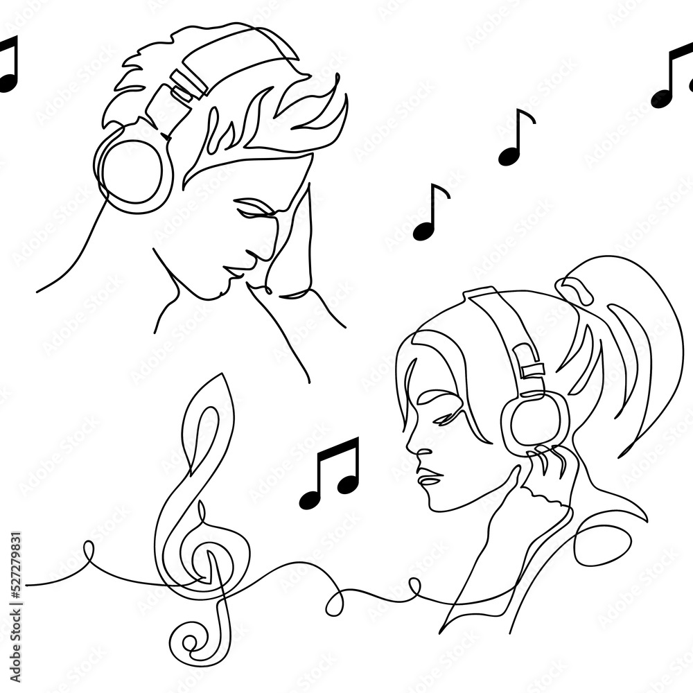 Young People Listen To Music In Headphones Vector Pattern With Musical young-people-listen-to-music-in-headphones-vector-pattern-with-musical