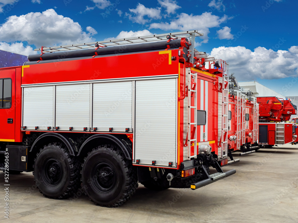 Fragments of fire trucks. Rescue vehicles. Ministry of Emergency ...