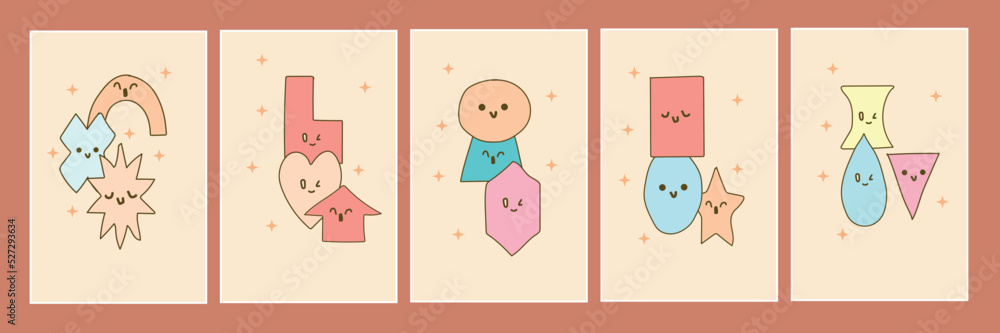 Set of basic Geometric Figures with face emotions poster background ...