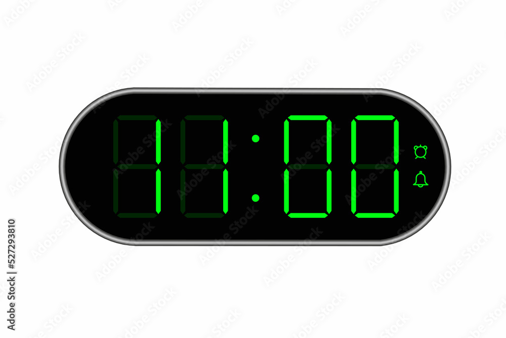 Vector flat illustration of a digital clock displaying 11.00 ...