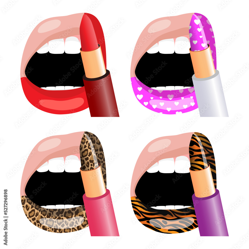 Sexy female lips with teeth and lipstick with a pattern of leopard ...