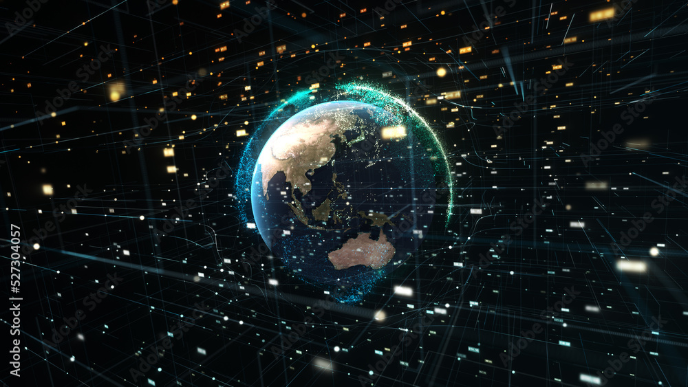 Digital grid network covering the earth with lines of innovative with ...