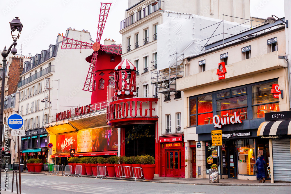 Moulin Rouge is an iconic cabaret in Paris, on Boulevard de Clichy, at Place Blanche, Paris ...
