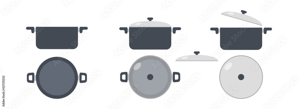 Set of cooking pots icon clipart vector illustration. Kitchen pot or ...
