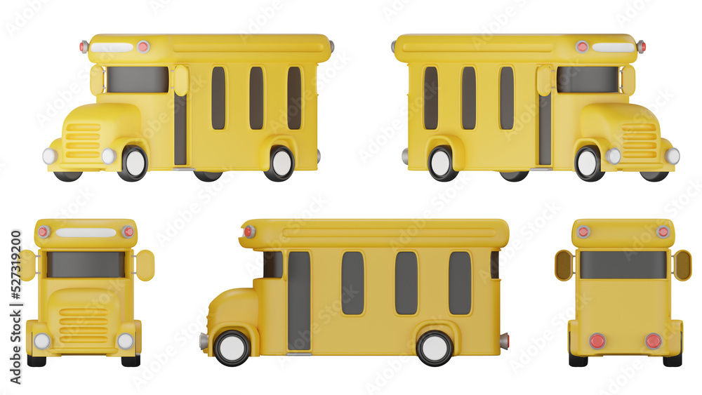Back to school education background concept and school bus. 3D render illustration with clipping ...