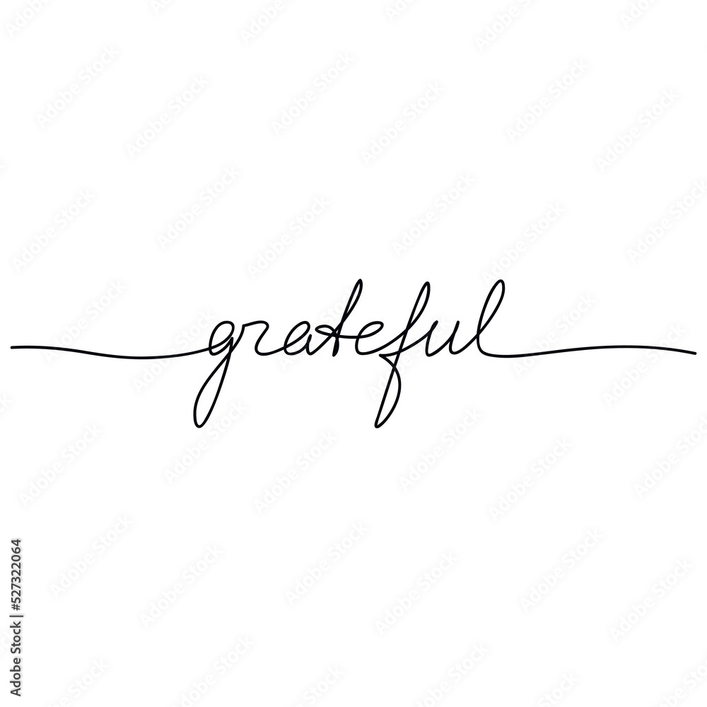 One line continuous text vector. Handwritten word Grateful isolated on ...