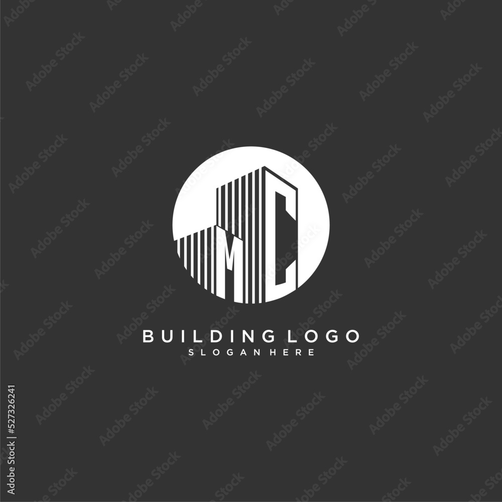 MC initial monogram building logo for real estate with creative circle ...