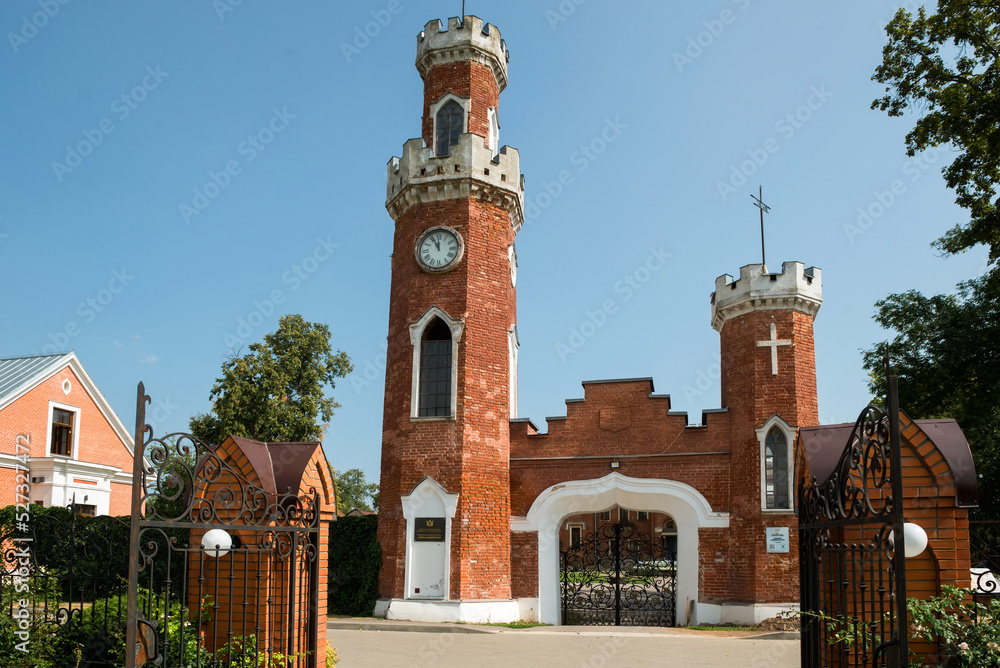 Ramon, Voronezh Region, Entrance gate with a tower and clock. The ...