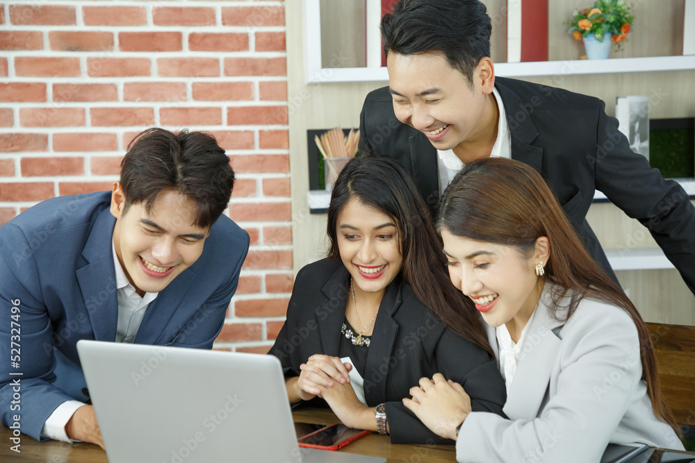 Happy diverse employees team celebrating teamwork success, business ...