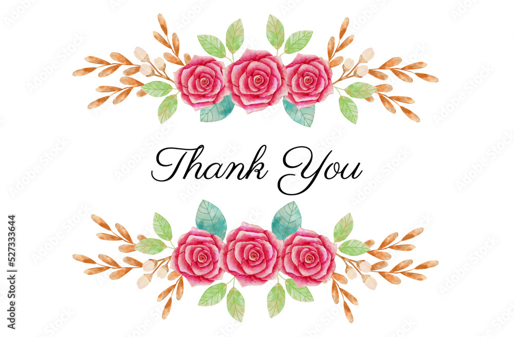 Thank you card with floral border watercolor Stock Vector | Adobe Stock