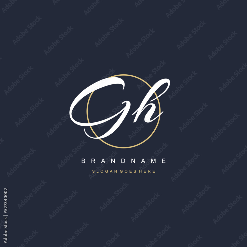Initial letter GH logo monogram feminine style with circle line design ...