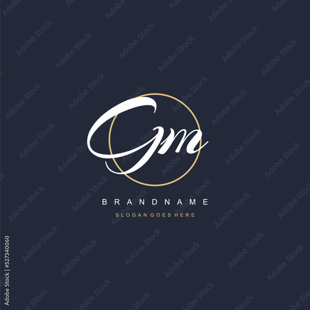 Initial letter GM logo monogram feminine style with circle line design ...