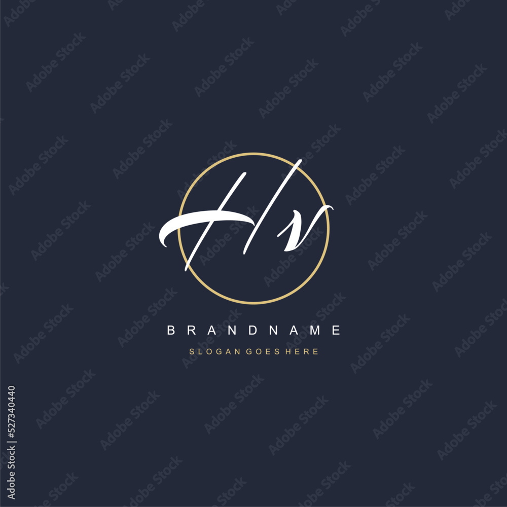 Initial letter HV logo monogram feminine style with circle line design ...