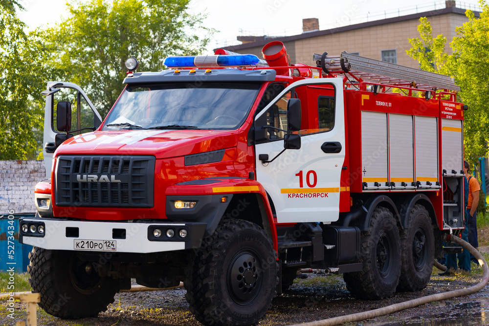Krasnoyarsk, Russia - 02 August, 2022: Russian red fire truck car based ...