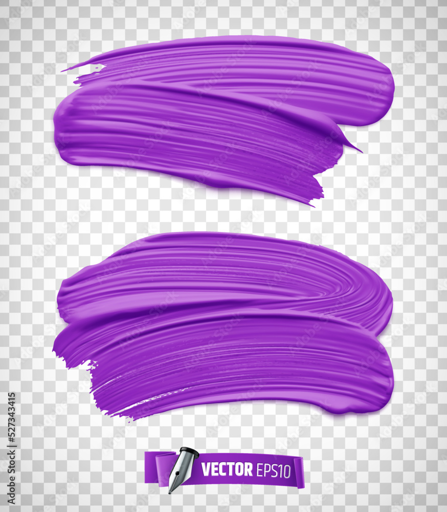 Vector realistic purple paint brush strokes on a transparent background ...