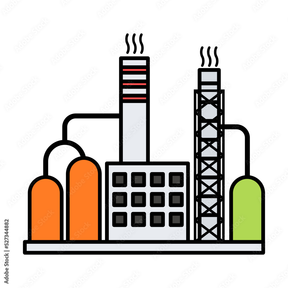 Oil refinery Concept, industrial process plant Vector color Icon Design ...