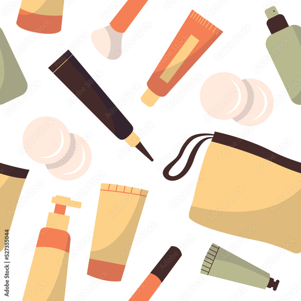 Seamless pattern of beauty cosmetic products for body, hair and skin ...