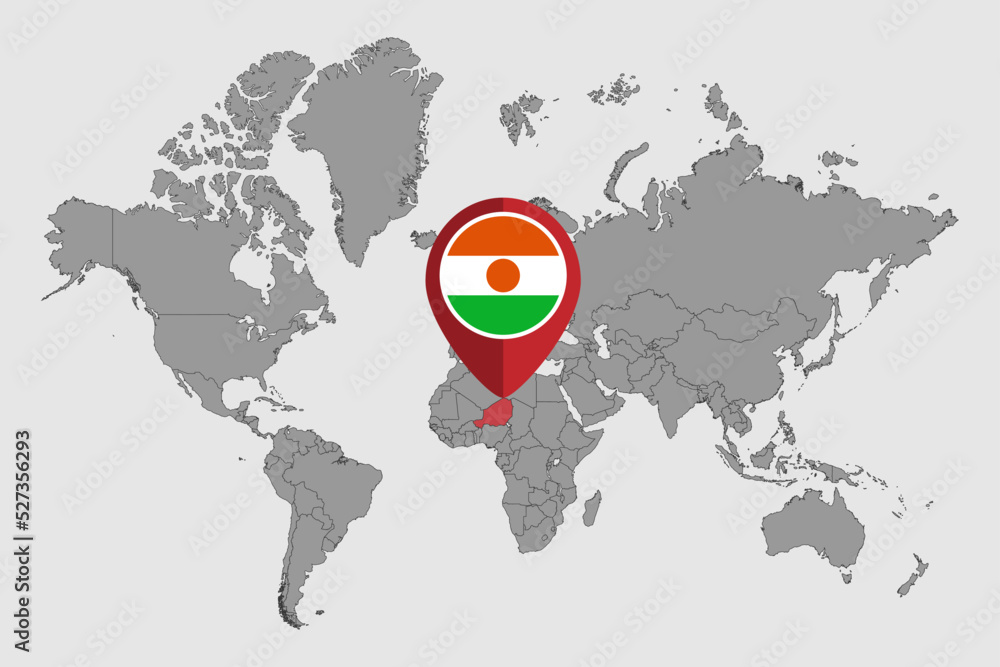 Pin map with Niger flag on world map. Vector illustration. Stock Vector ...