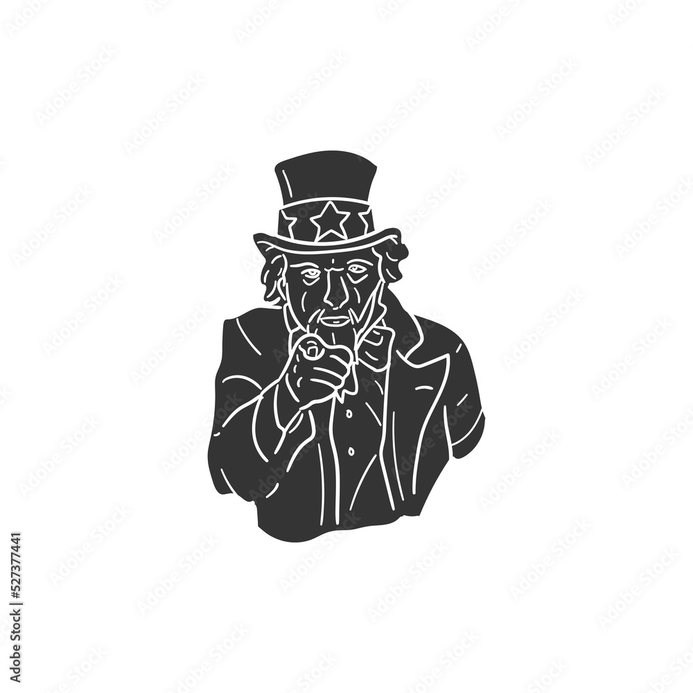 Uncle Sam Icon Silhouette Illustration. Pratiotic Vector Graphic ...