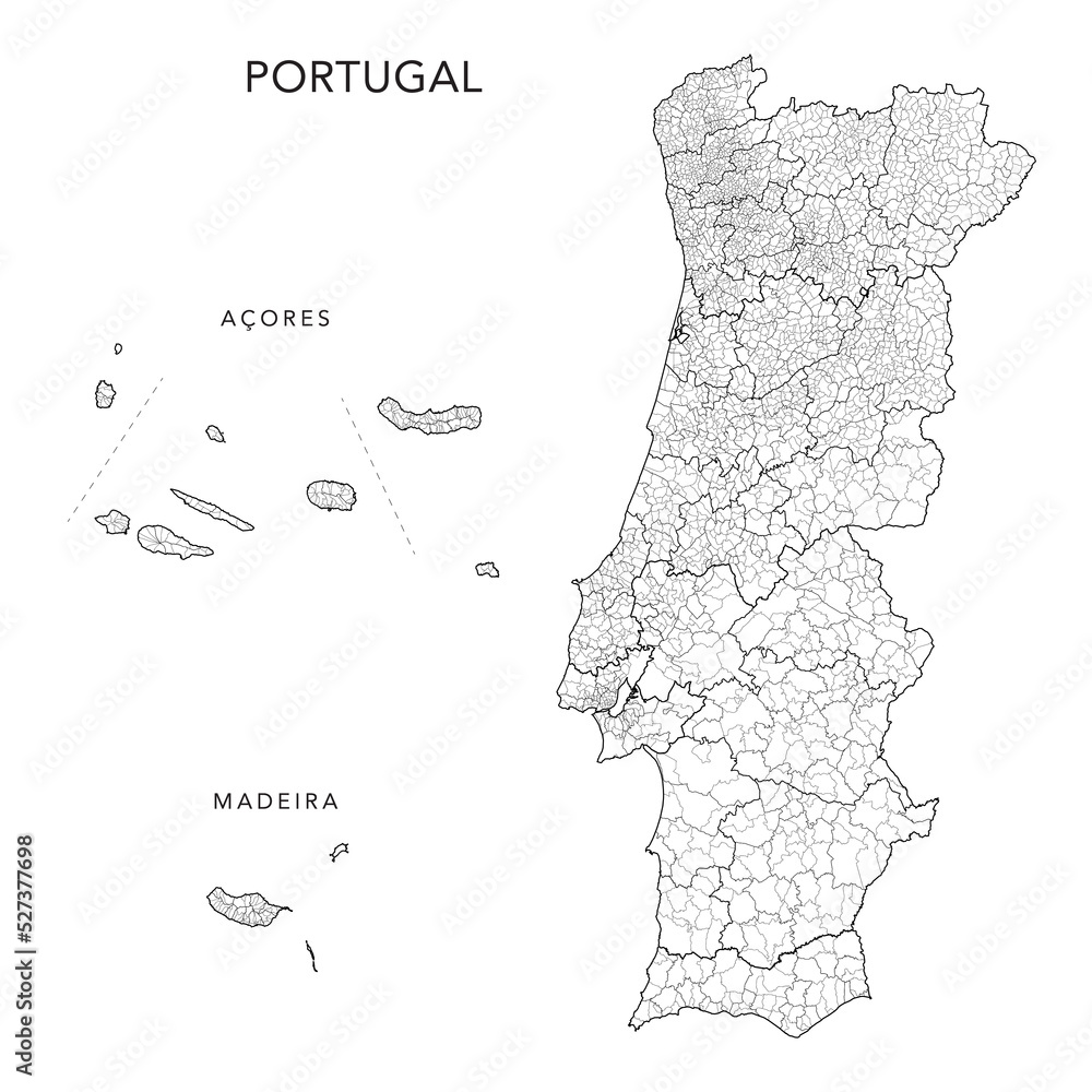 Administrative Vector Map of Portugal with Regions (Regiões ...