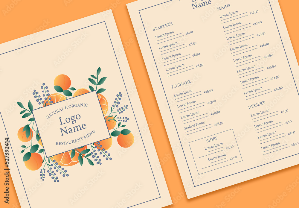 Organic Restaurant Menu Stock Template | Adobe Stock