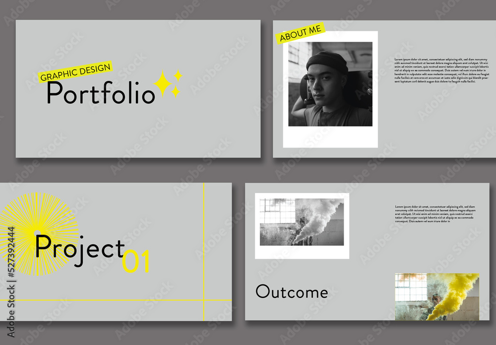 Yellow and Grey Portfolio Stock Template | Adobe Stock