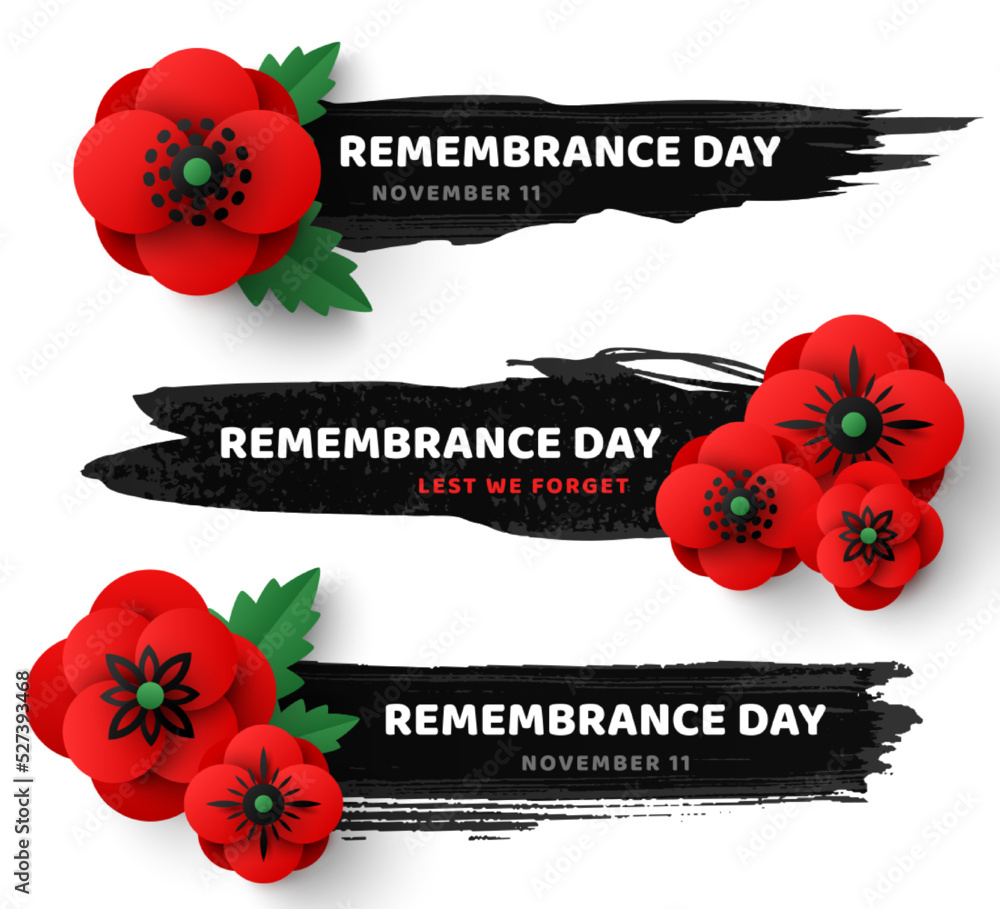 Remembrance Day header template, black brush paint strokes, Memorial ...