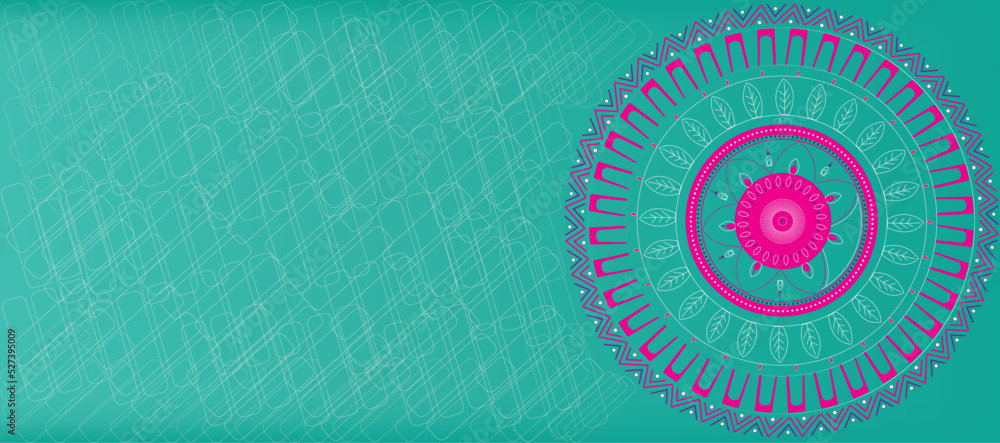 Background Green Happy Diwali. Light green background with diwali flower elements and mandala ...