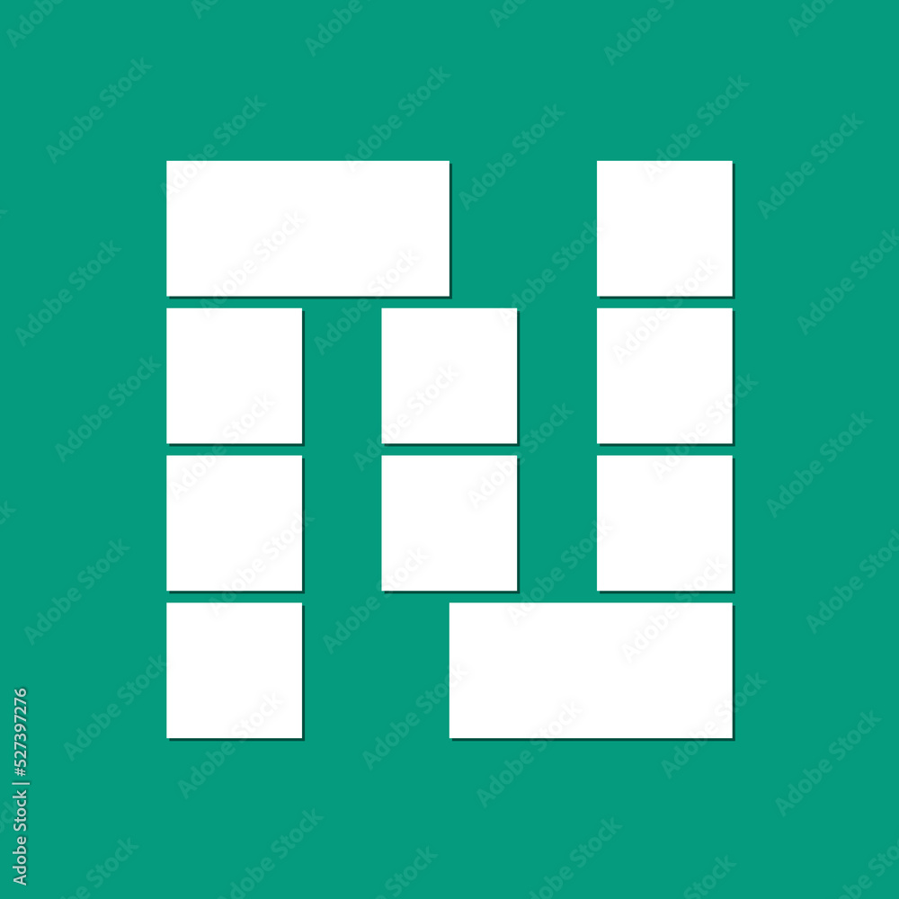 Modern letter N mask area. Photo collage frames template with alphabet ...