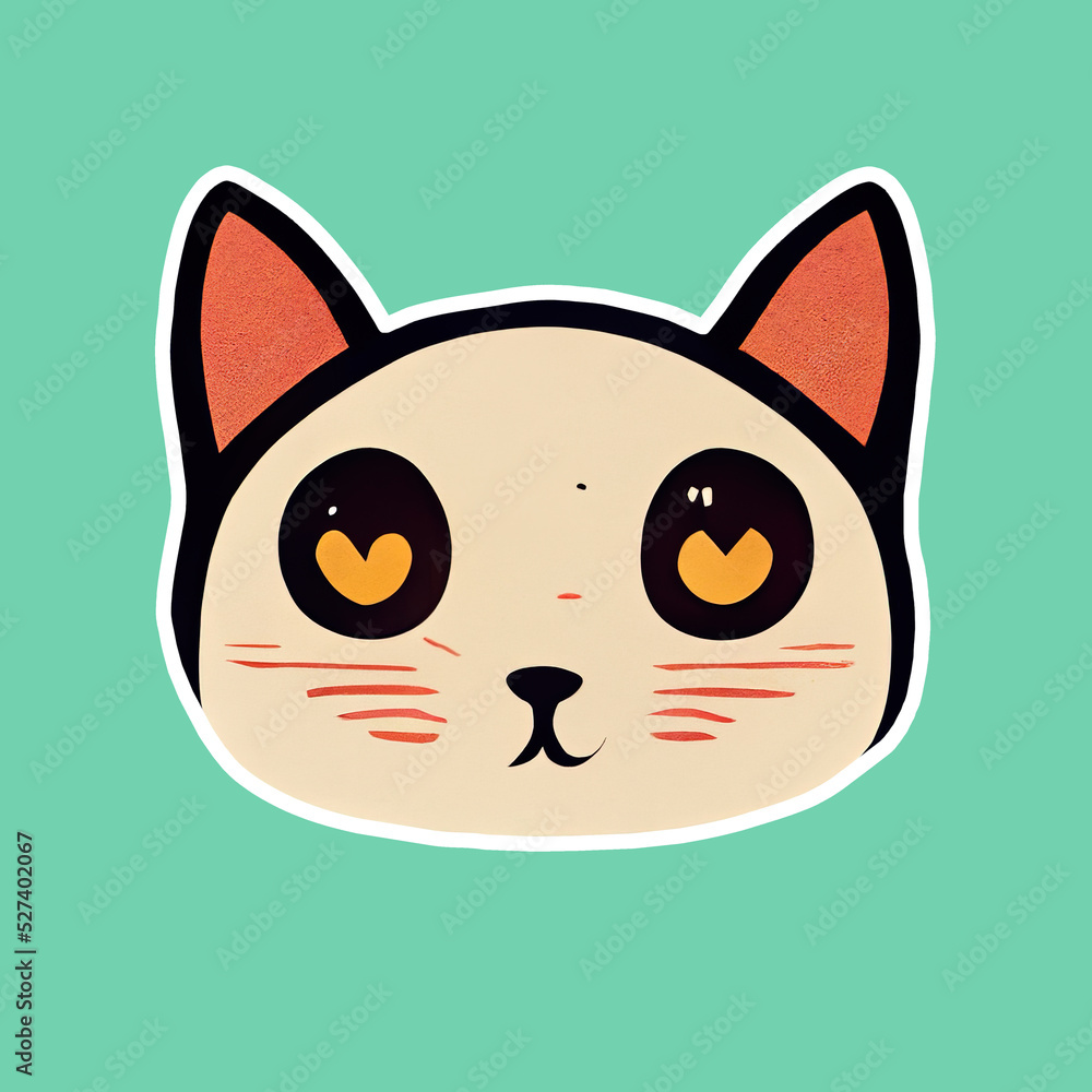 Sticker with cat in love. Flat design, anime style. AI-generated image ...