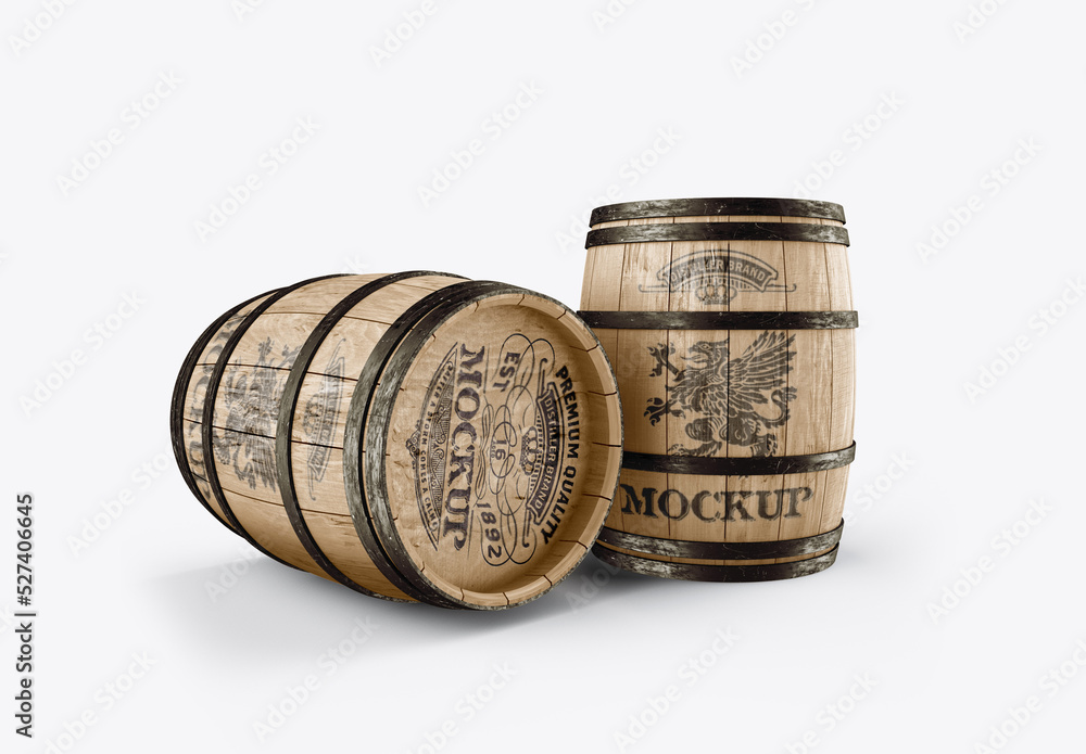Set Wooden Barrels Mockup Stock Template | Adobe Stock