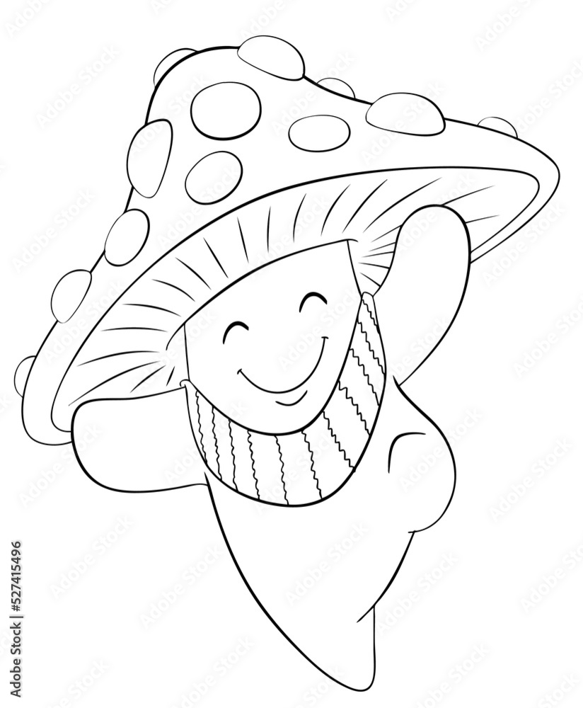 Mushroom toadstool. Element for coloring page. Cartoon style. Stock ...