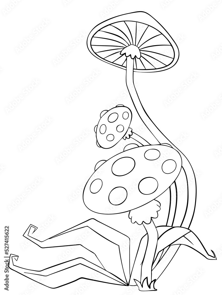 Mushroom toadstool. Element for coloring page. Cartoon style. Stock ...