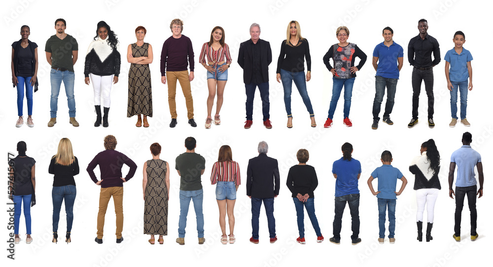 view of the same group of people seen from the front and back Stock ...