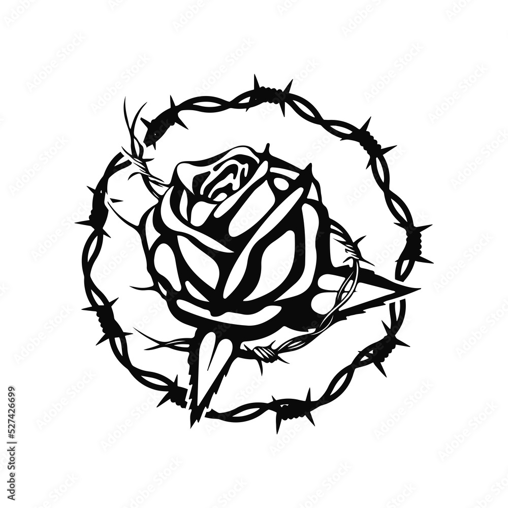 vector illustration of a rose with barbed wire Stock Vector | Adobe Stock