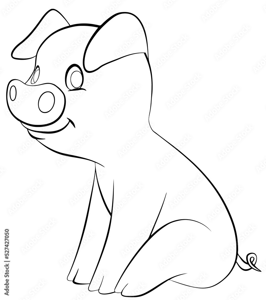 Pig. Element for coloring page. Cartoon style. Stock Vector | Adobe Stock