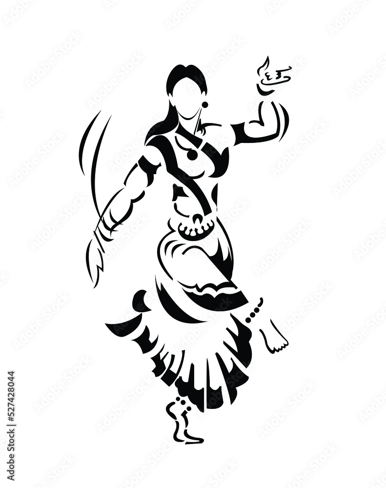 Kathak dance drawing vector illustration Stock Vector | Adobe Stock