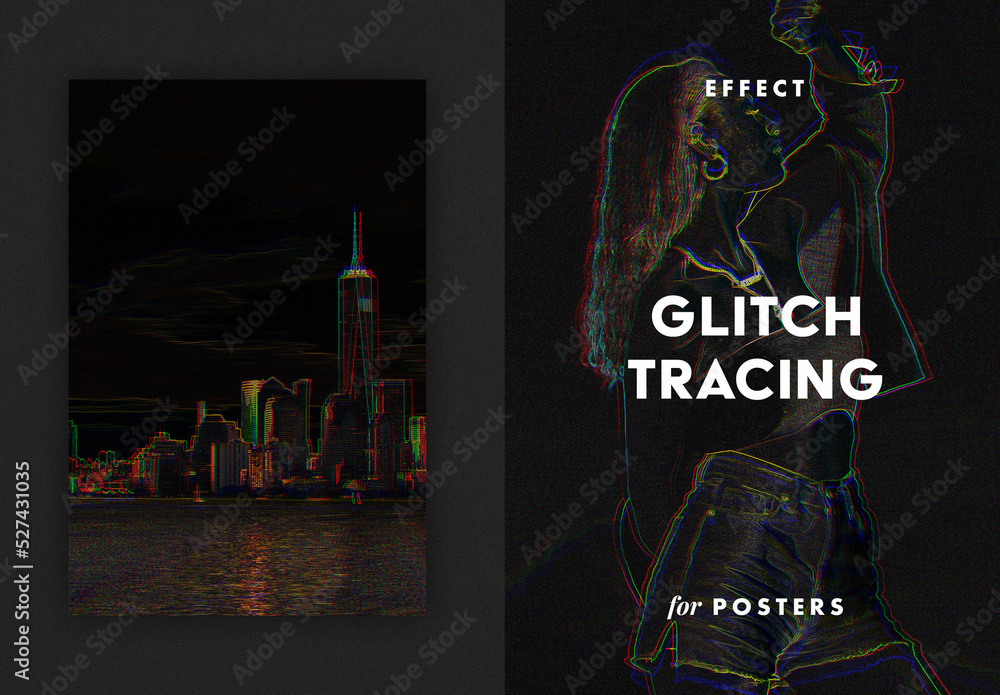 Negative Artwork Poster Glitch Photo Effect Mockup Stock Template ...