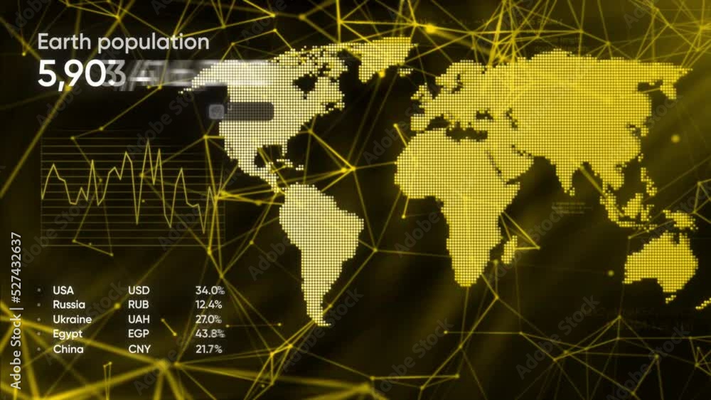 Animation showing global overpopulation around the planet with graphics ...