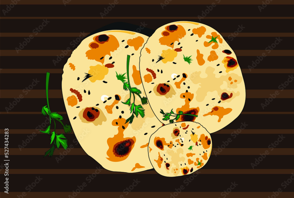 Doughy, butter-brushed naan Indian and Pakistani food vector ...