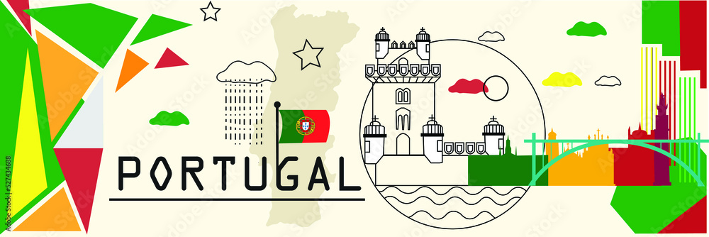 Portugal national day banner design. Portuguese flag and map theme with ...