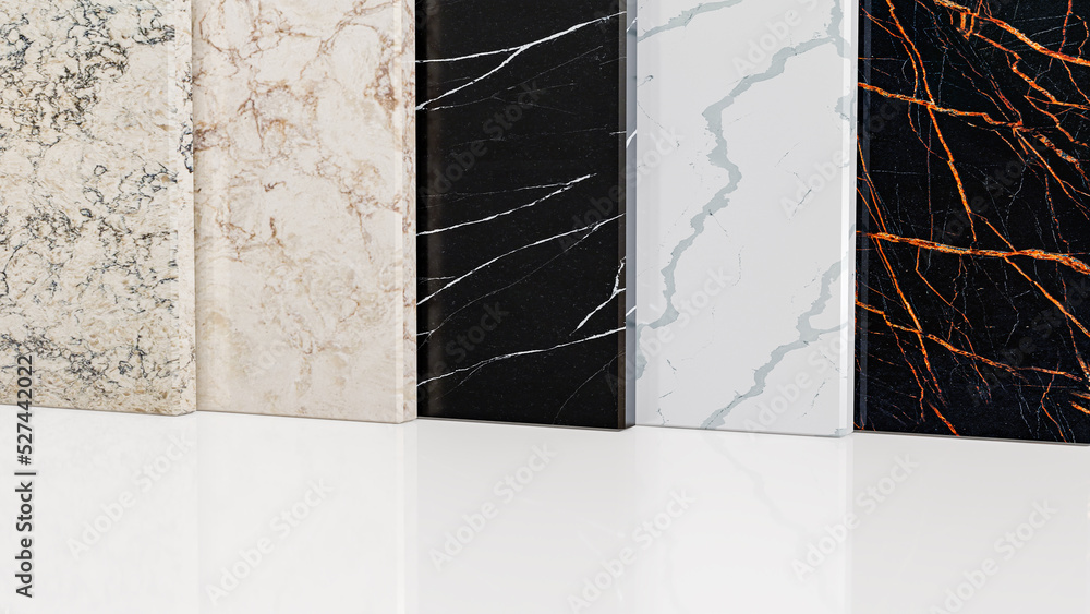 stone slabs display of kitchen countertops or flooring tiles Stock ...