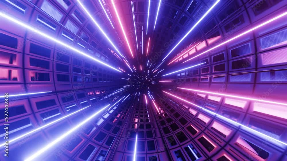 Data flow in tube channel. Fly through hi-tech futuristic environment ...